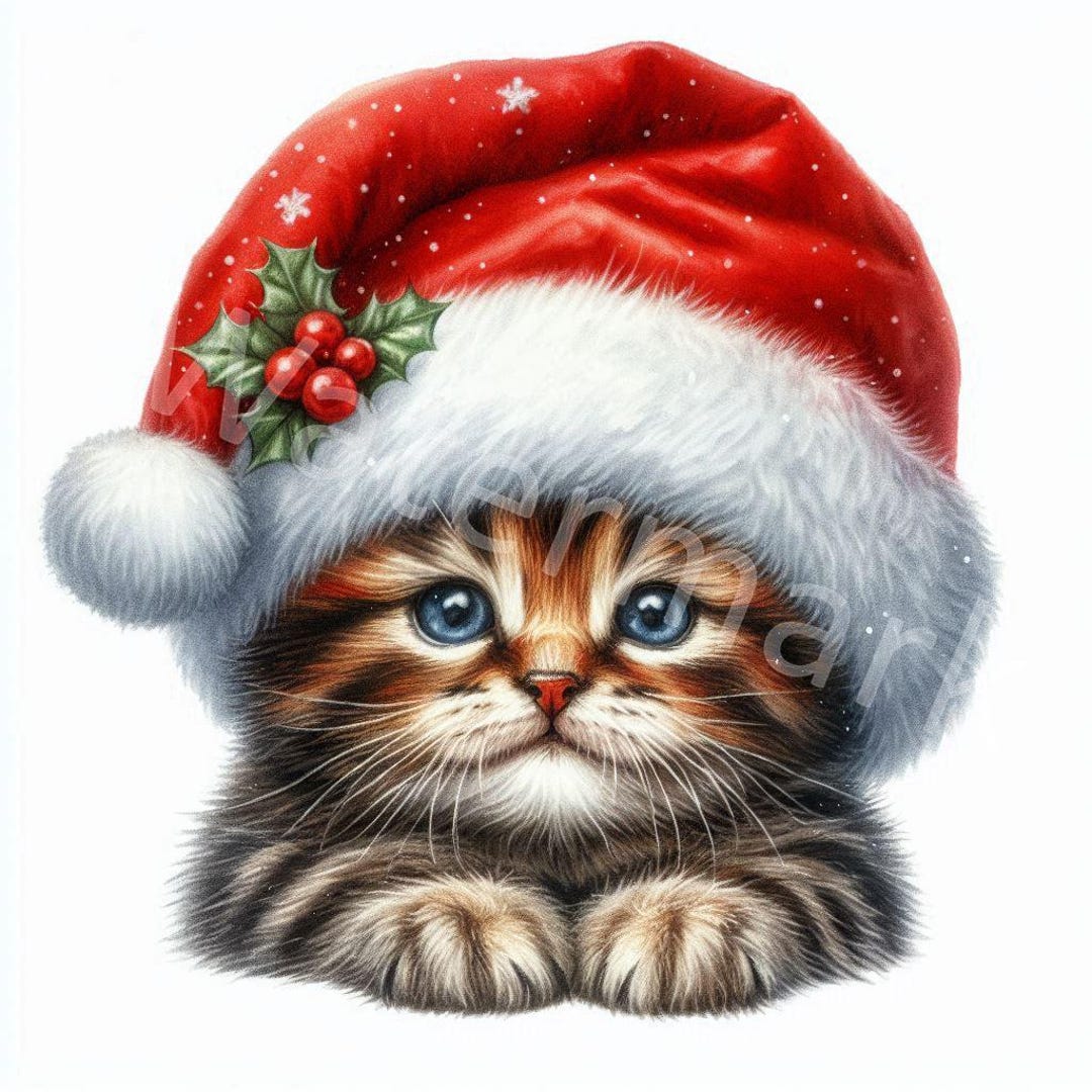Christmas Animals Clipart: Watercolor Pets in Santa Hat (digital ...