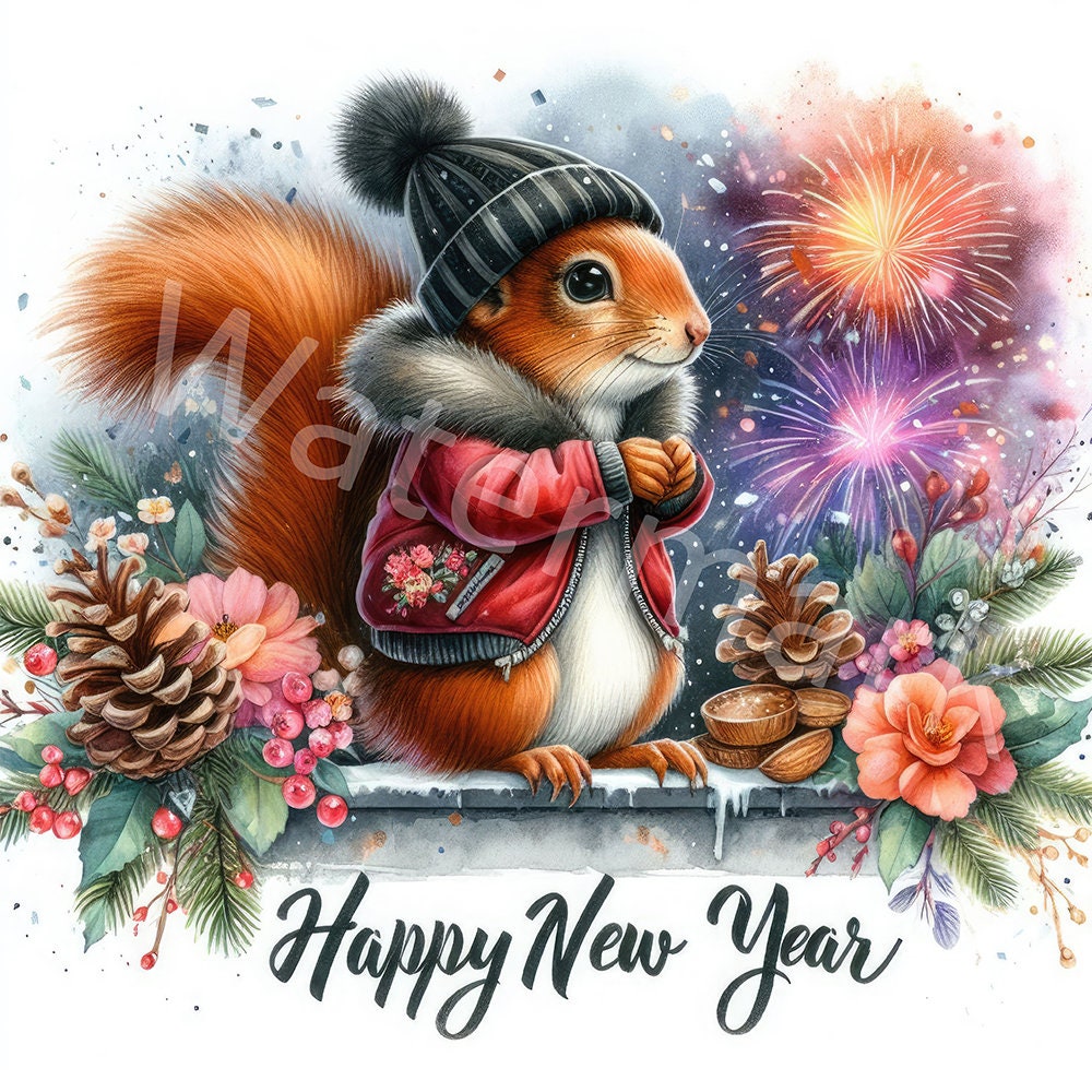 New Year Animals Clipart: Watercolor Style JPG (digital Download) - Etsy
