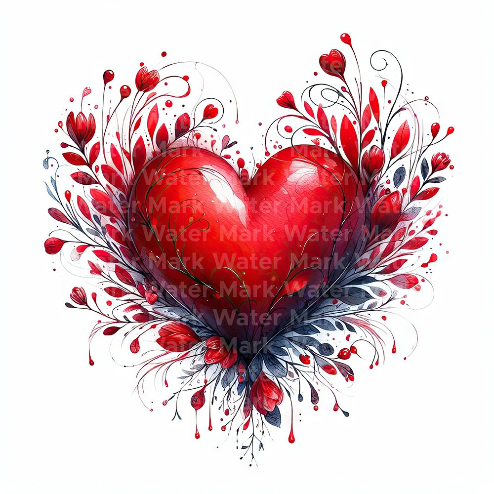 Valentine's Day Hearts Watercolor Clipart, 12 JPG, Digital Download ...
