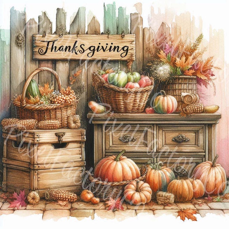 Vintage Thanksgiving Clipart Set: Rustic Harvest Pumpkins (digital ...