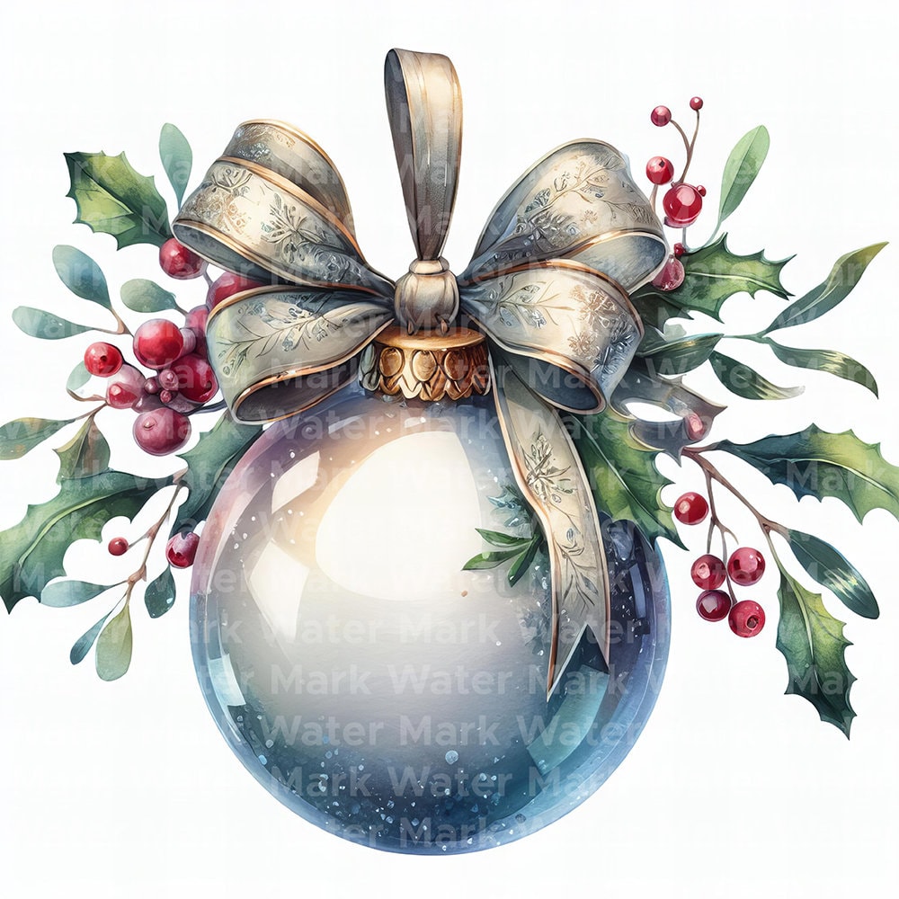 Christmas Tree Baubles Clipart, 12 JPG, Watercolor Clipart, Card Making ...
