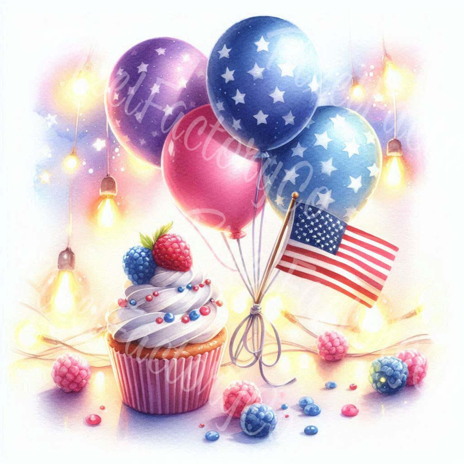 Fourth of July Clipart: Patriotic Cupcakes & Balloons (digital Download ...