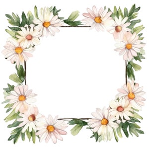 Watercolor Daisies Frame Clipart, 14 JPG, Digital Paper Crafts, Frame ...