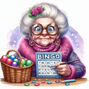 Funny Old Ladies Clipart, 12 JPG, People Clipart, Grandma Playing Bingo ...