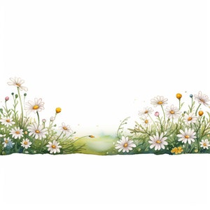 Daisy Border Clipart: Watercolor Flower Frame Graphics (digital ...