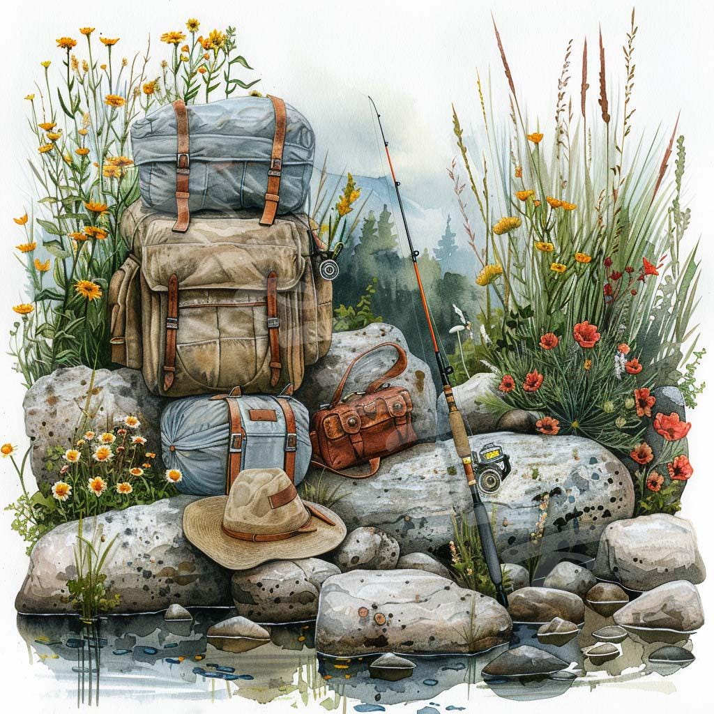 Watercolor Fishing Clipart Set: Rods, Fish, & Gear (JPG Digital ...