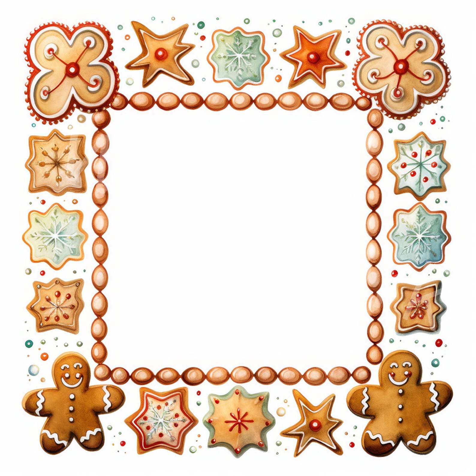 Gingerbread Border Clipart: Watercolor Cookie Frames (digital Download ...