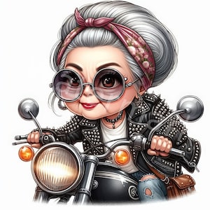 Old Lady Motorcyclist Clipart, 12 JPG, Cool People Clipart, Fashion ...