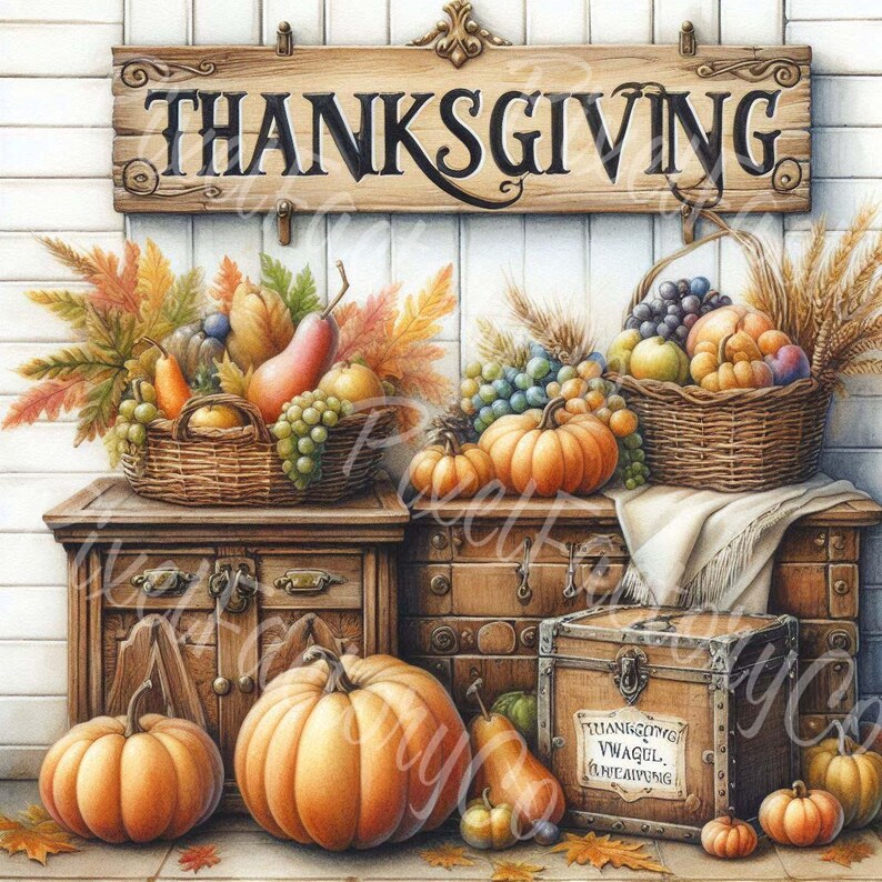 Vintage Thanksgiving Clipart Set: Rustic Harvest Pumpkins (digital ...