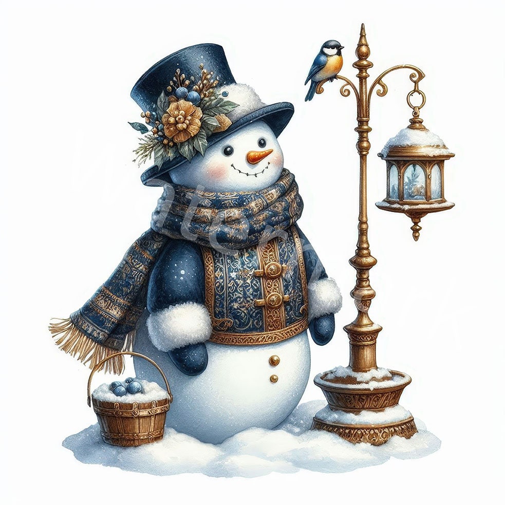 Watercolor Christmas Snowman Clipart: Winter Landscape (digital ...