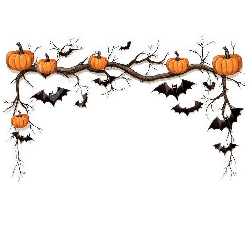 Watercolor Halloween Border Clipart: Pumpkin & Bats (digital Download ...