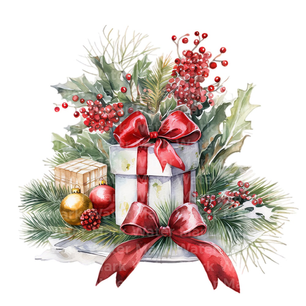 Watercolor Christmas Clipart, Holiday Decorations, Gift Card Making ...