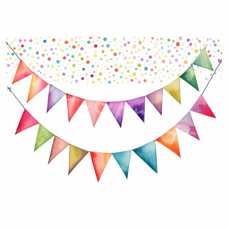 Watercolor Bunting Clipart: Birthday Party Decorations (digital ...