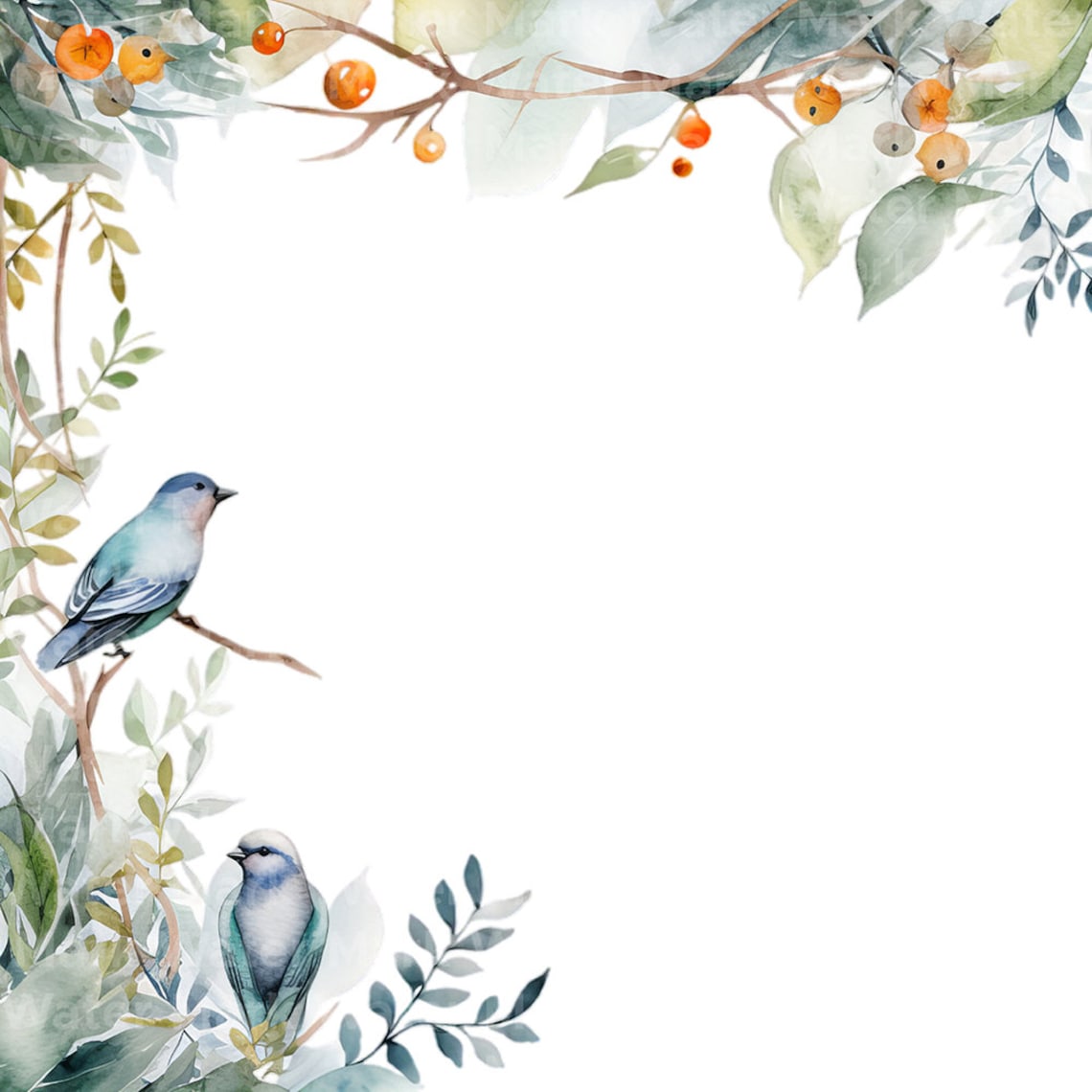 Watercolor Birds Frame Clipart, 10 JPG, Digital Paper Crafts, Frame ...