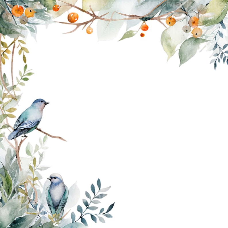 Watercolor Birds Frame Clipart, 10 JPG, Digital Paper Crafts, Frame ...