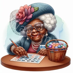 Bingo Grandma Clipart: Watercolor Old Ladies Illustration (digital ...