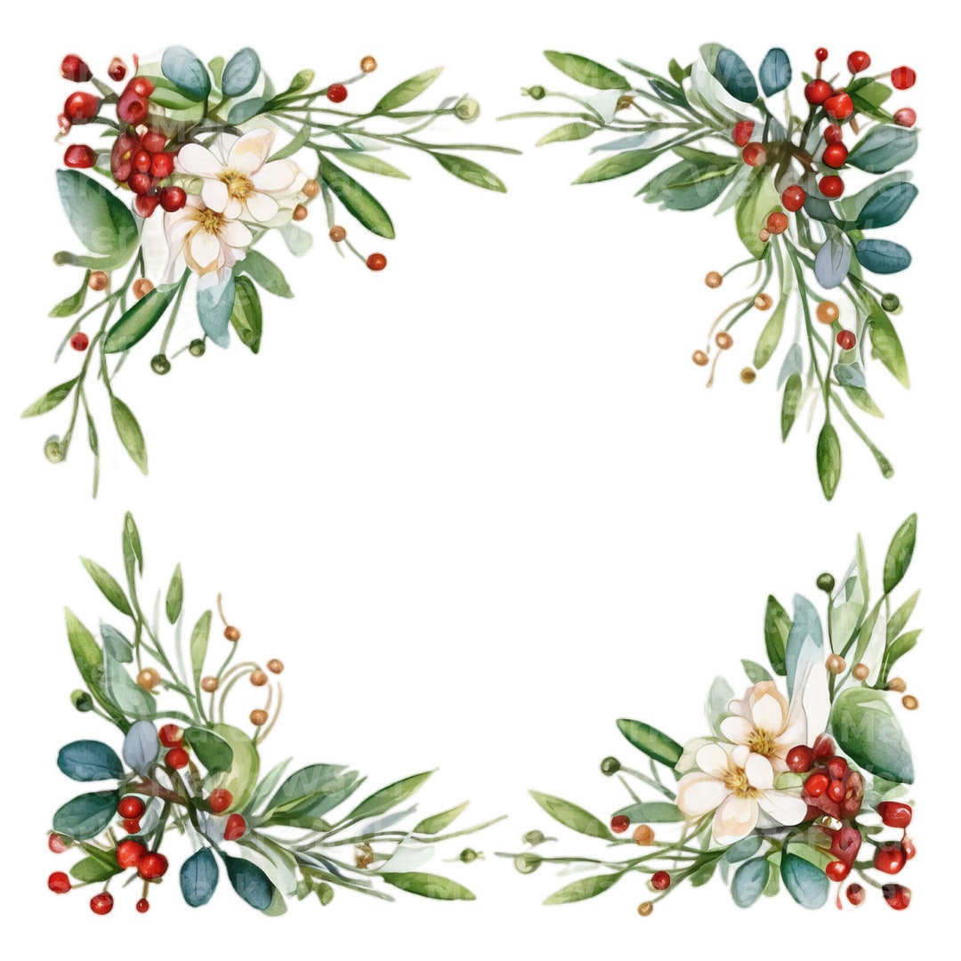 Watercolor Mistletoe Frame Clipart, 10 JPG, Digital Paper Crafts, Frame ...