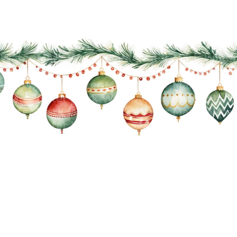 Watercolor Christmas Borders Clipart: Garland Designs (digital Download ...