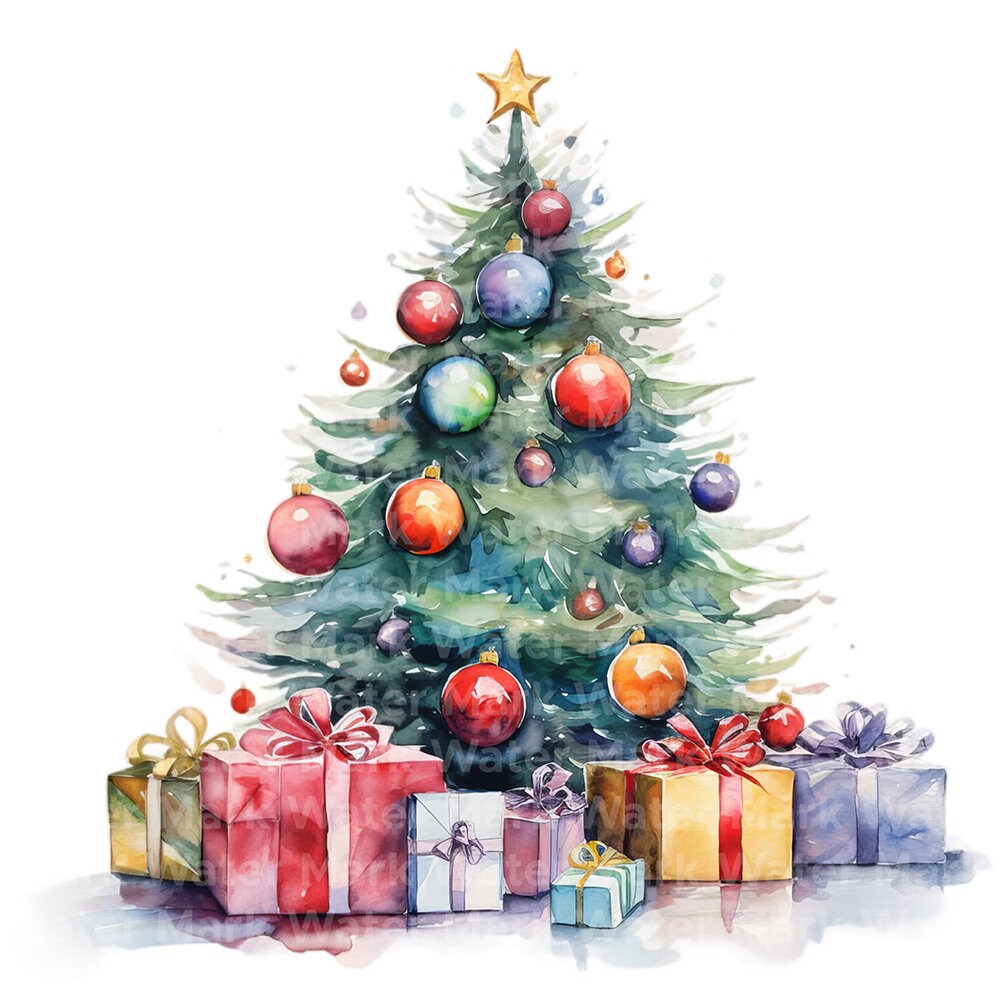 Watercolor Christmas Tree Clipart: Holiday Decorations (digital ...
