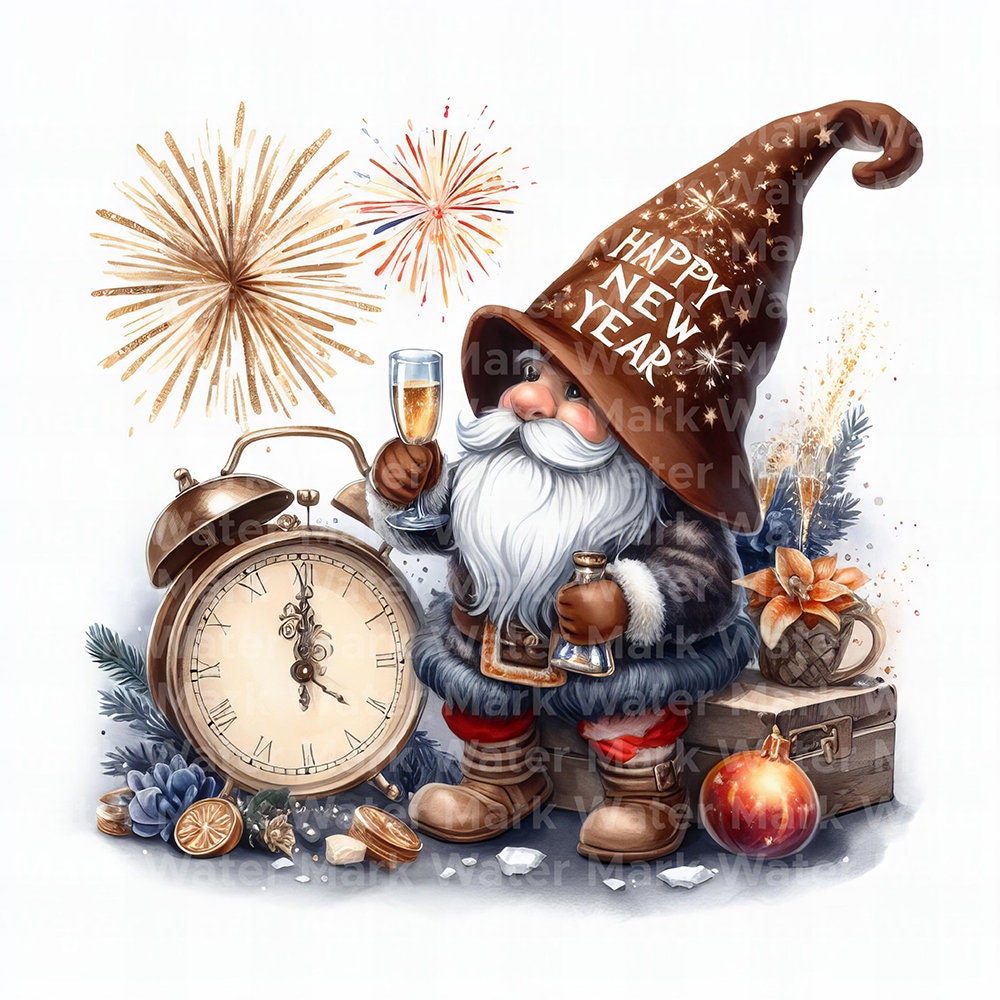 New Year Gnomes Clipart: Watercolor Eve Graphics (digital Download) - Etsy