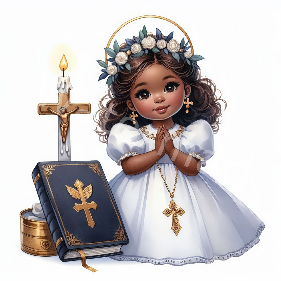 Black Girl First Holy Communion Clipart: Watercolor Religious Graphics ...