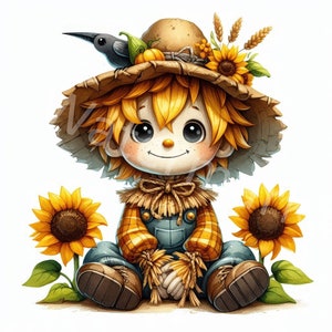 Autumn Scarecrow Clipart: Watercolor Fall Graphics (digital Download ...