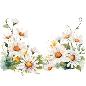 Floral Border Watercolor Clipart, 10 JPG, Digital Paper Craft, Daisies ...