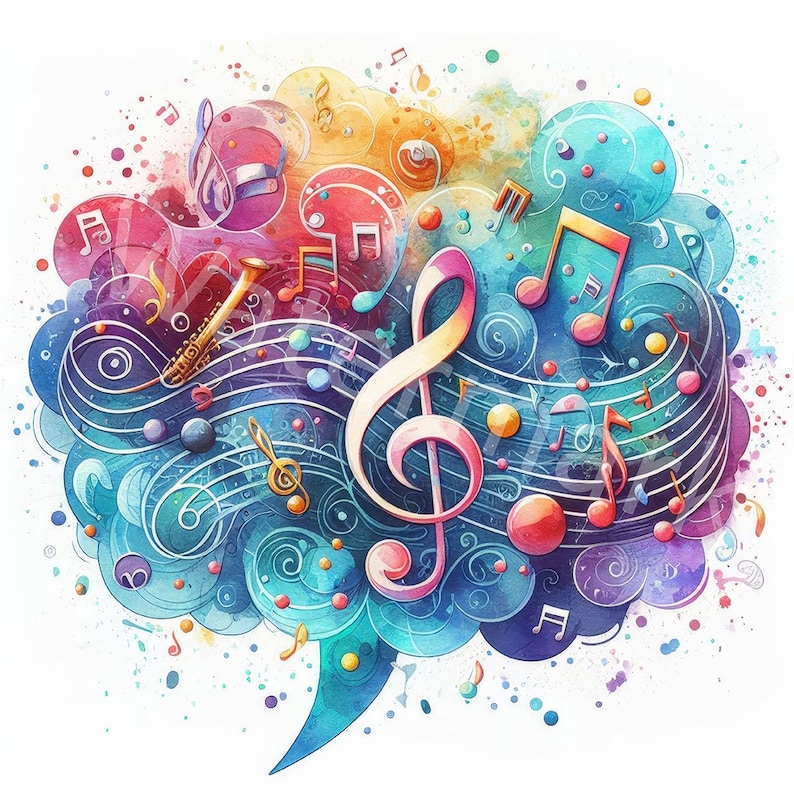 Watercolor Music Notes Clipart Treble Clef Clipart 12JPG Digital ...