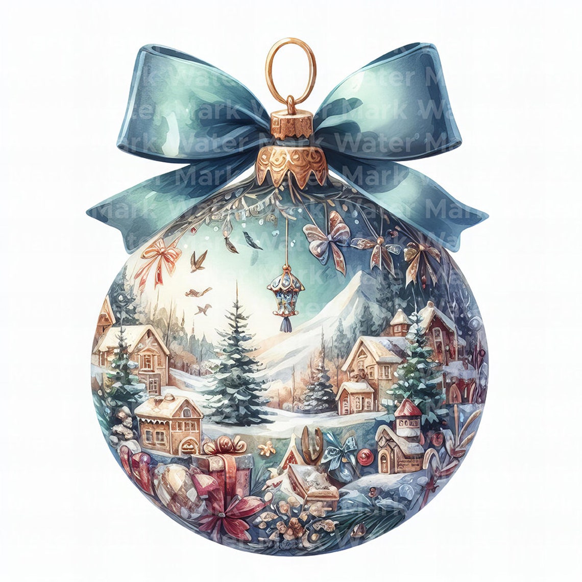 Christmas Tree Baubles Clipart, 12 JPG, Watercolor Clipart, Card Making ...