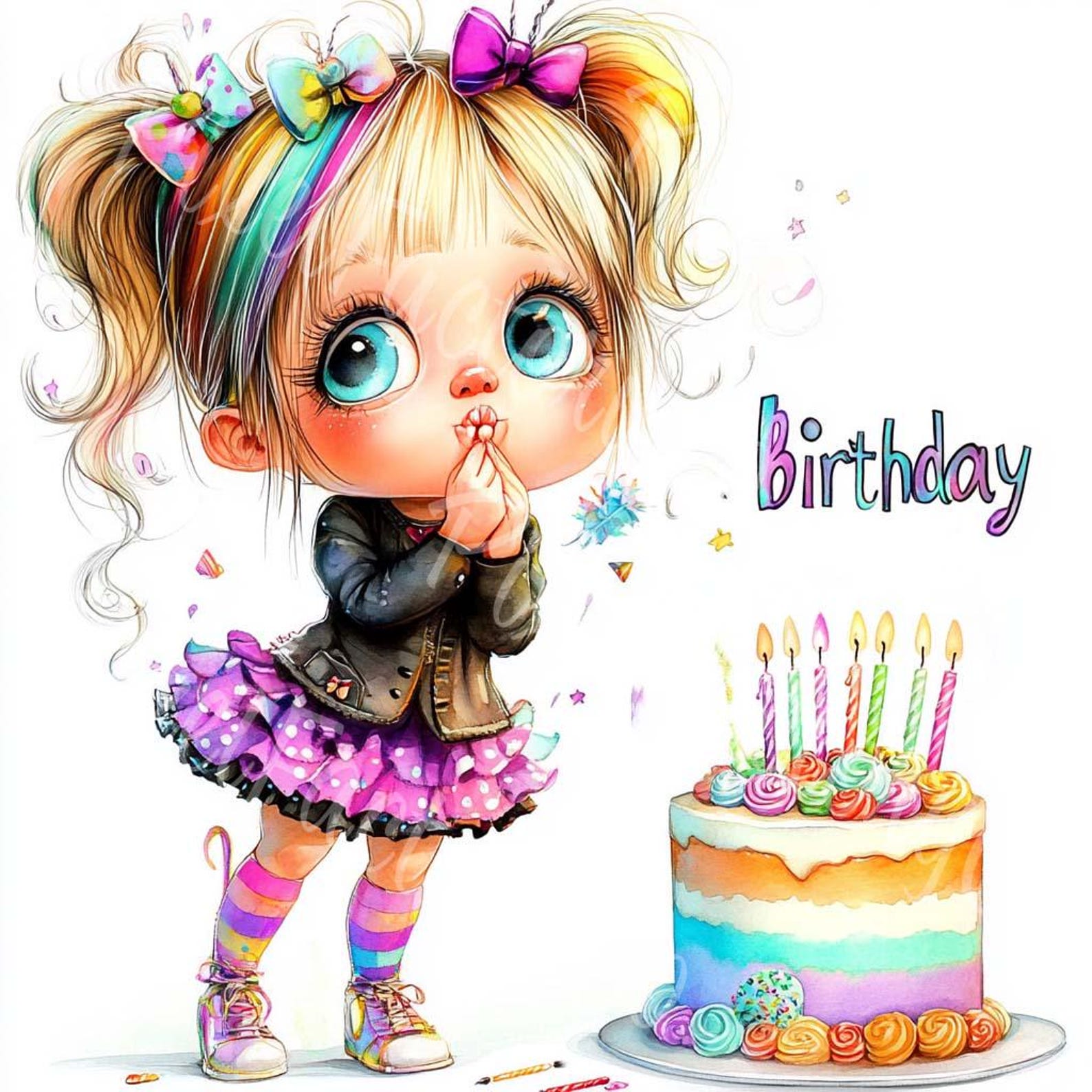 Birthday Girl Clipart: Colorful Party Cake & Balloons (12 JPG Digital ...