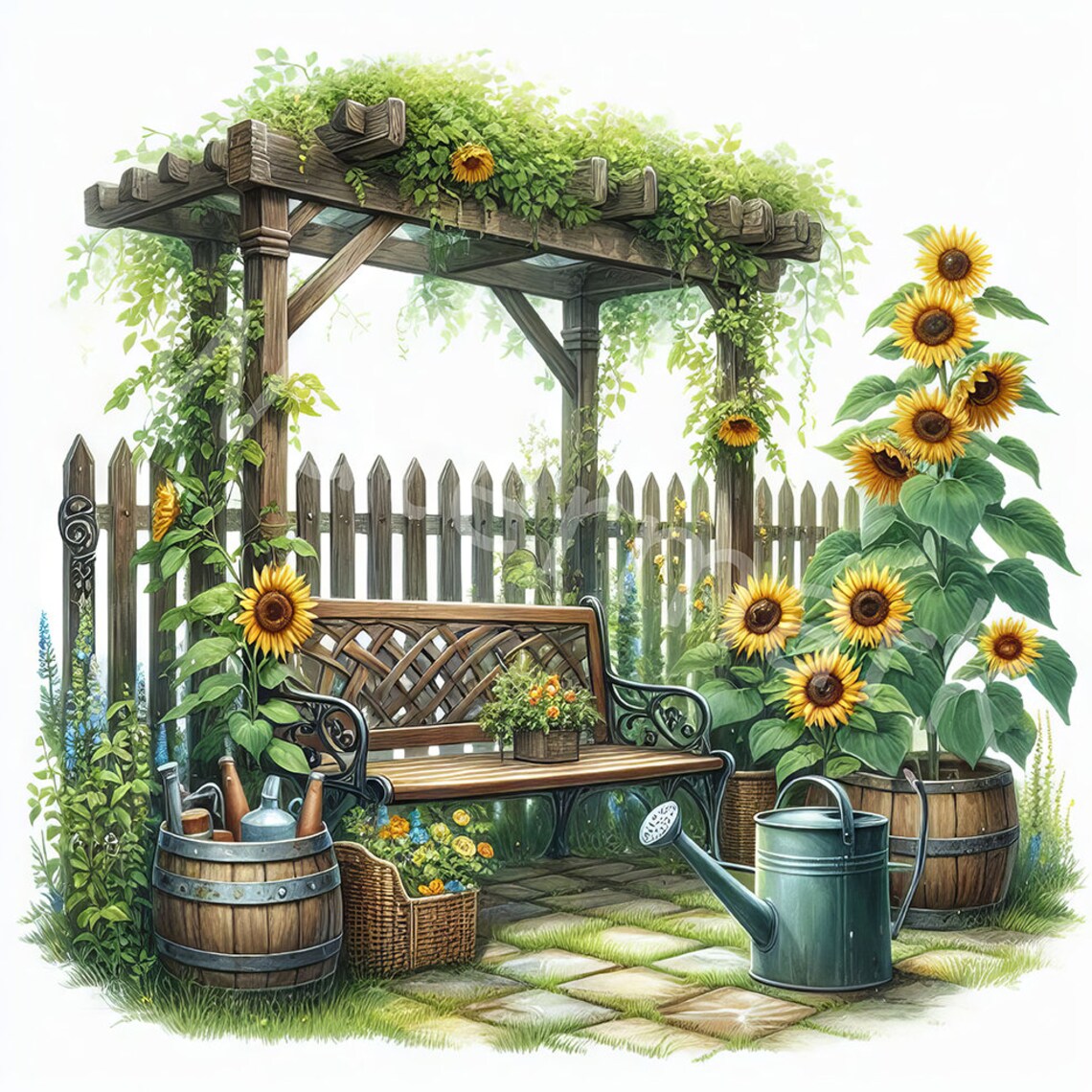 Watercolor Summer Garden Clipart: Floral Card Design (digital Download ...