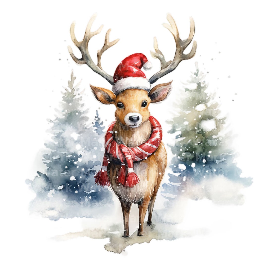 Christmas Reindeer Clipart, 13 Jpg, Watercolor Clipart, Card Making ...