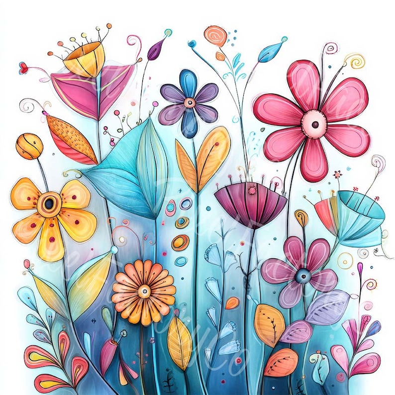 Whimsical Flower Clipart: Colorful Fantasy Floral Art (digital Download ...
