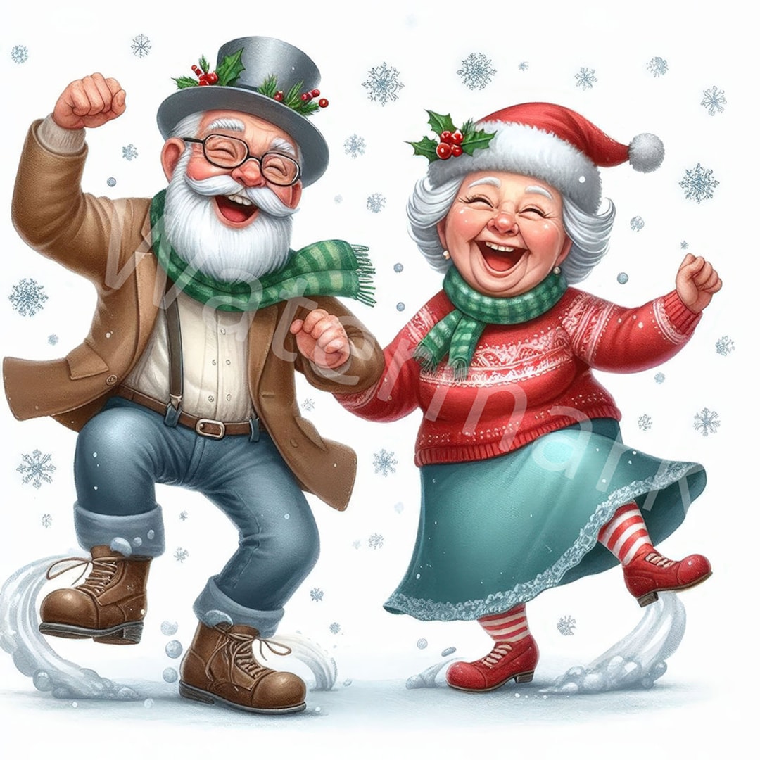 Christmas Seniors Dancing Clipart: Watercolor People Graphics (digital ...