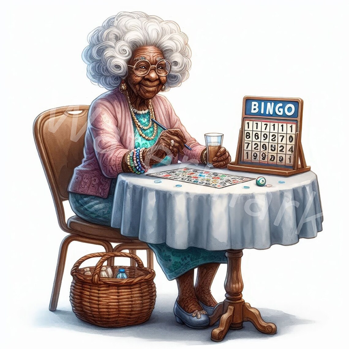 Bingo Grandma Clipart: Watercolor Old Ladies Illustration (digital ...