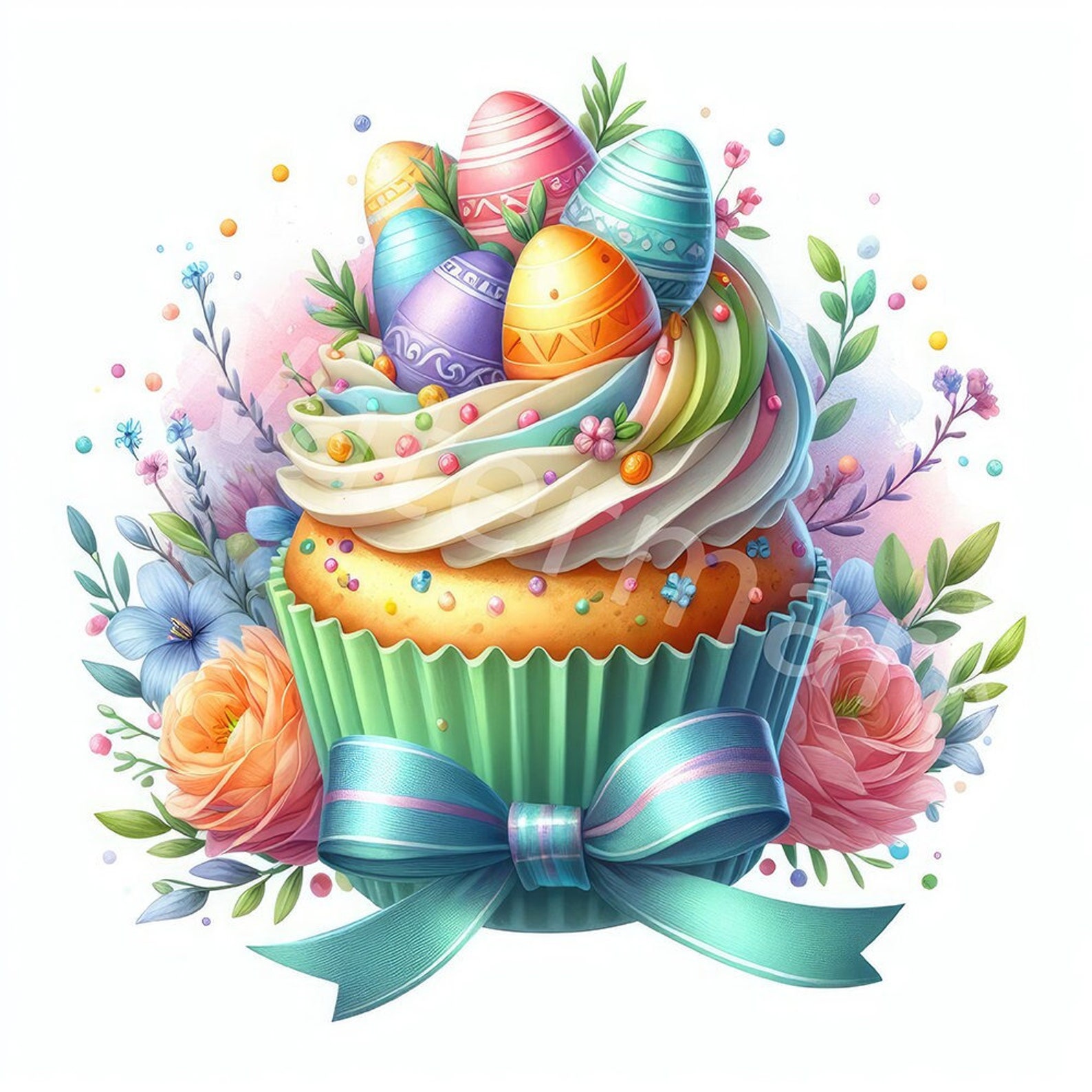 Easter Cupcakes Clipart, 12 JPG, Digital Download, Watercolor Clipart ...