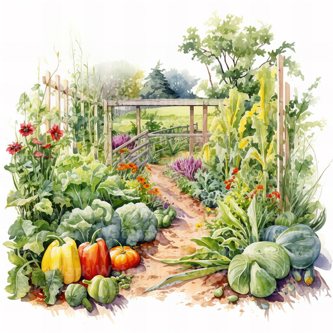 Garden Watercolor Clipart 8 JPG Digital Download Garden - Etsy