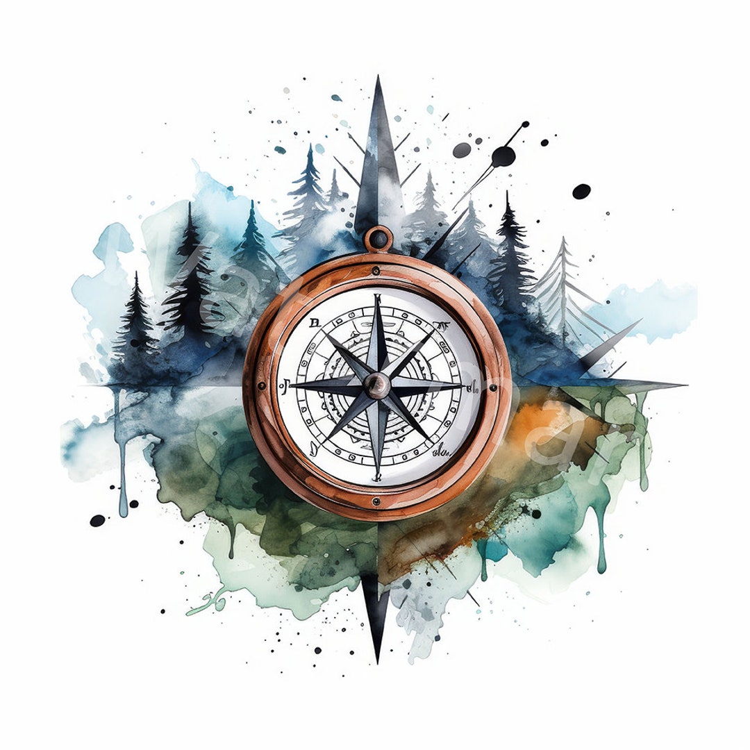 Compass Watercolor Clipart, 12 Jp, Digital Download, Geographic Clipart ...