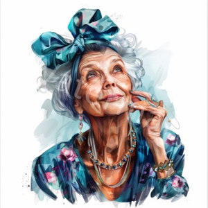 Elegant Old Lady Clipart, 12JPG, Modern Grandma Clipart, Elderly People ...