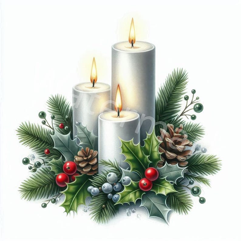 Christmas Candles Clipart: Watercolor Ornaments (digital Download) - Etsy