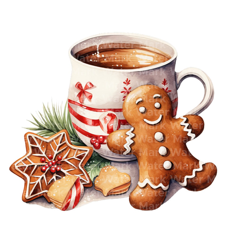 Watercolor Christmas Gingerbread Clipart: Holiday Card Making (digital ...