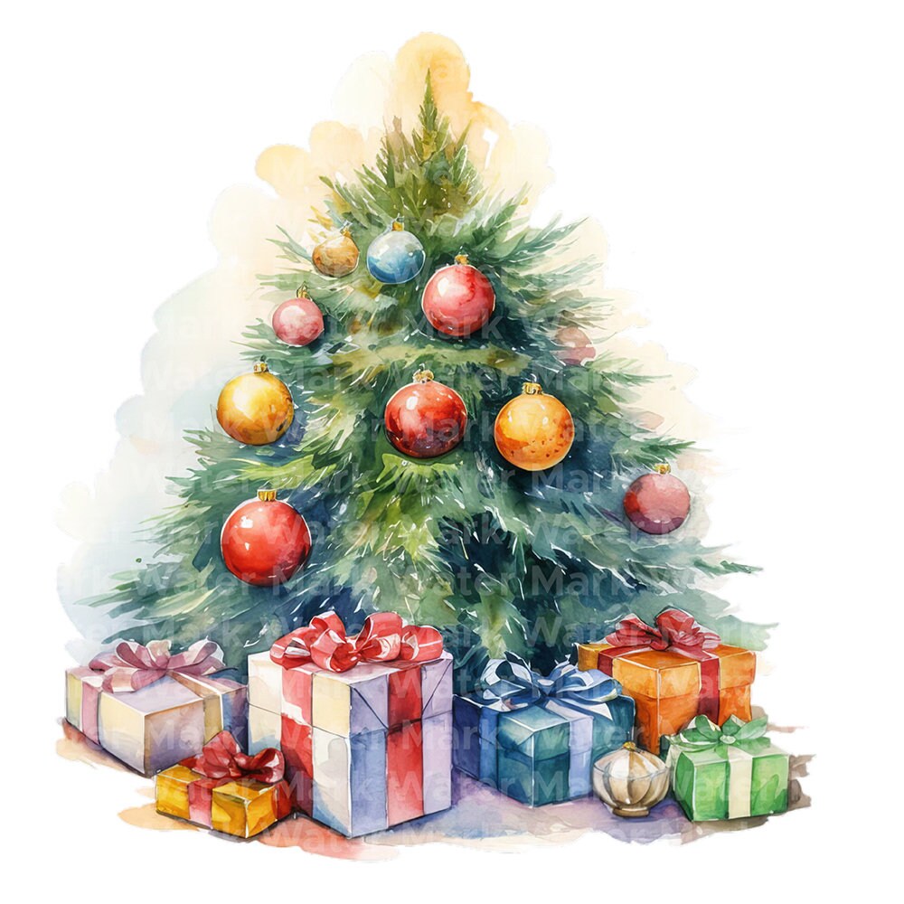 Watercolor Christmas Tree Clipart: Holiday Decorations (digital ...