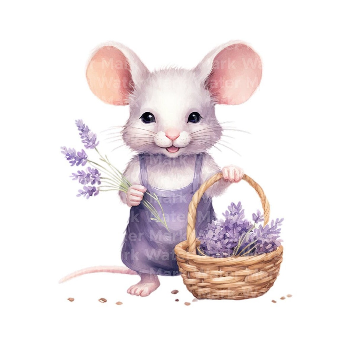Mouse With Lavender Clipart, 11 Jpg, Watercolor Mouse Clipart, Digital ...