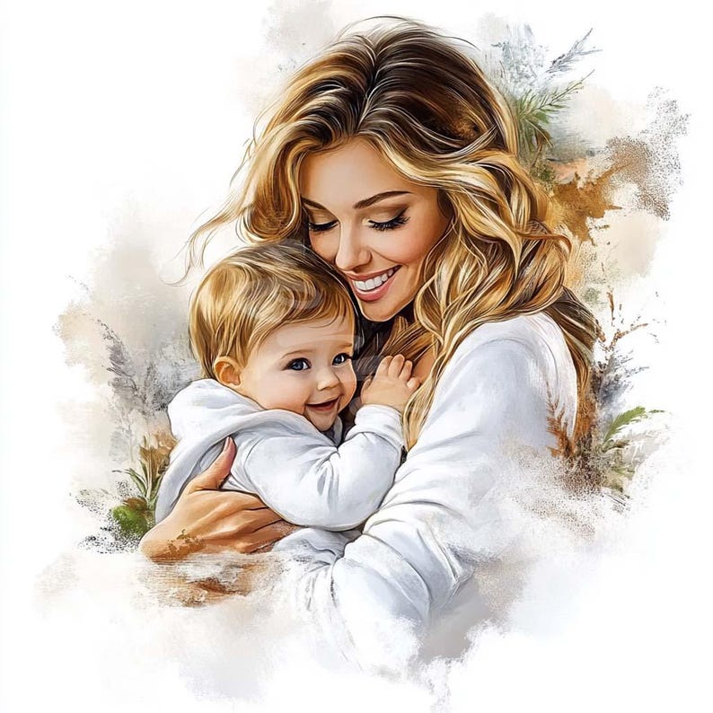 Mother and Baby Watercolor Clipart: Mothers Day Card Making (digital ...