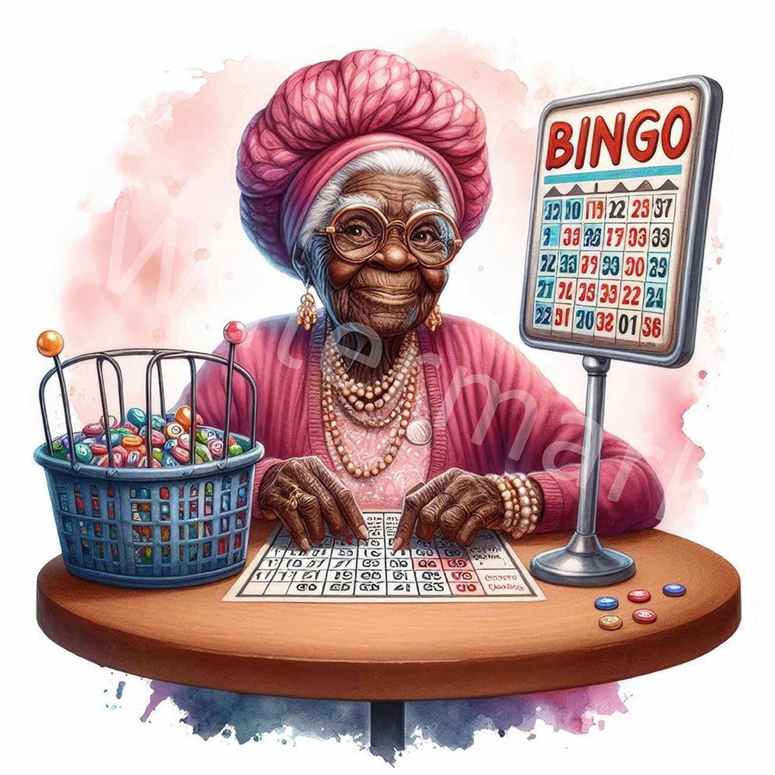 Bingo Grandma Clipart: Watercolor Old Ladies Illustration (digital ...