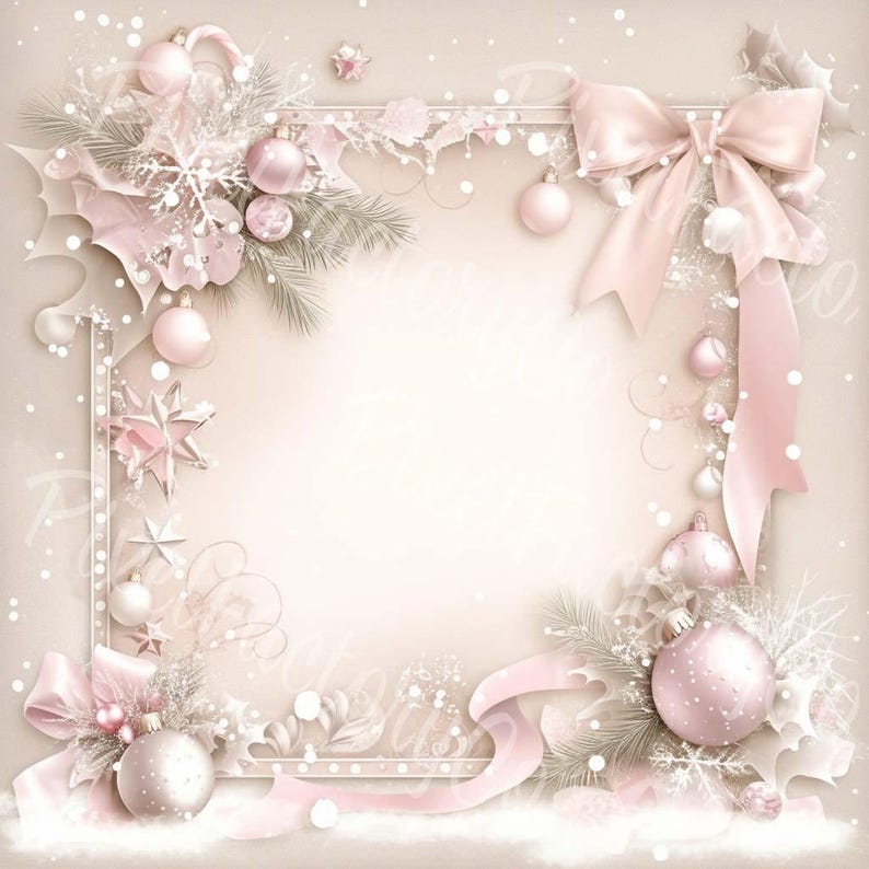 Pink Christmas Frame Clipart, Elegant Holiday Background, Digital ...