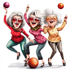 Old Ladies Playing Bowling Clipart, 12 Jpg, Women Graphics, Old People ...