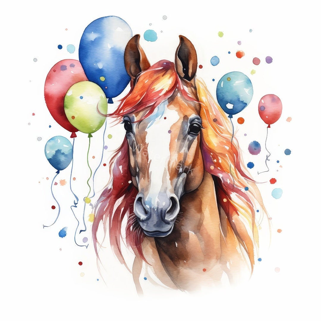Birthday Horse Watercolor Clipart: Party Balloons (digital Download) - Etsy