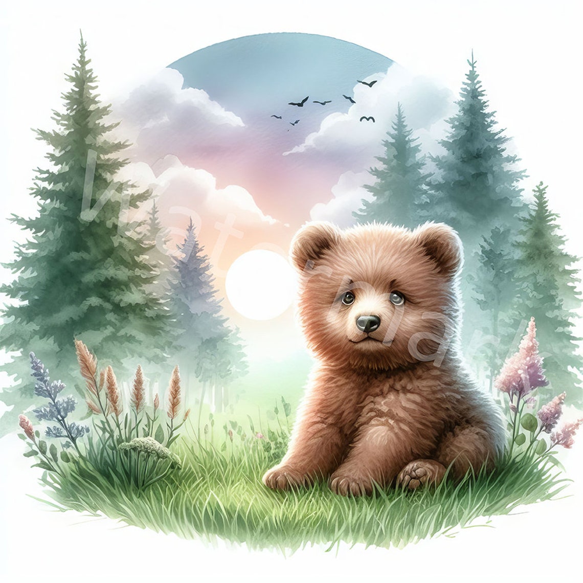 Watercolor Baby Bear Clipart: 12 JPG Images for Card Making (digital ...