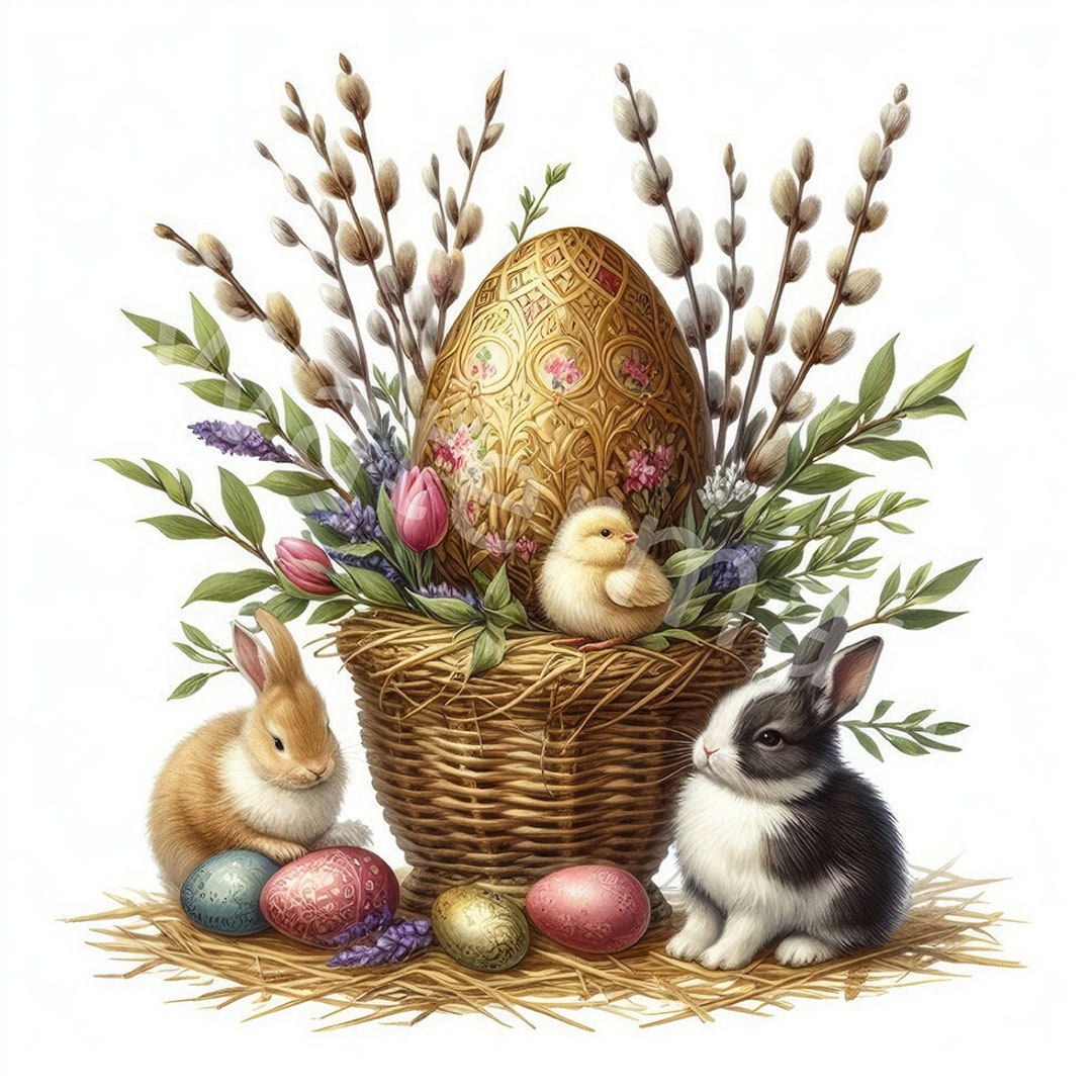 Easter Bunny Chick Clipart, 12 JPG, Digital Download, Scrapbooks, Junk ...